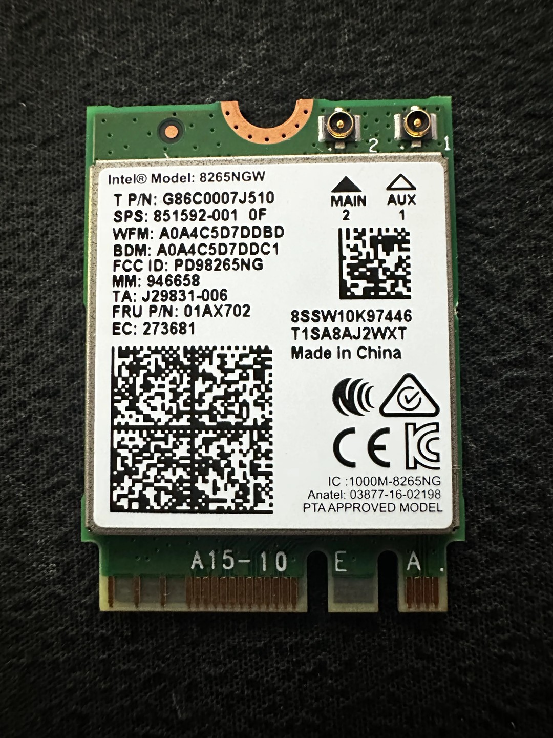 M.2 WiFi & Bluetooth Card | Intel 8265NGW | Up to 867 Mbps | Jawa